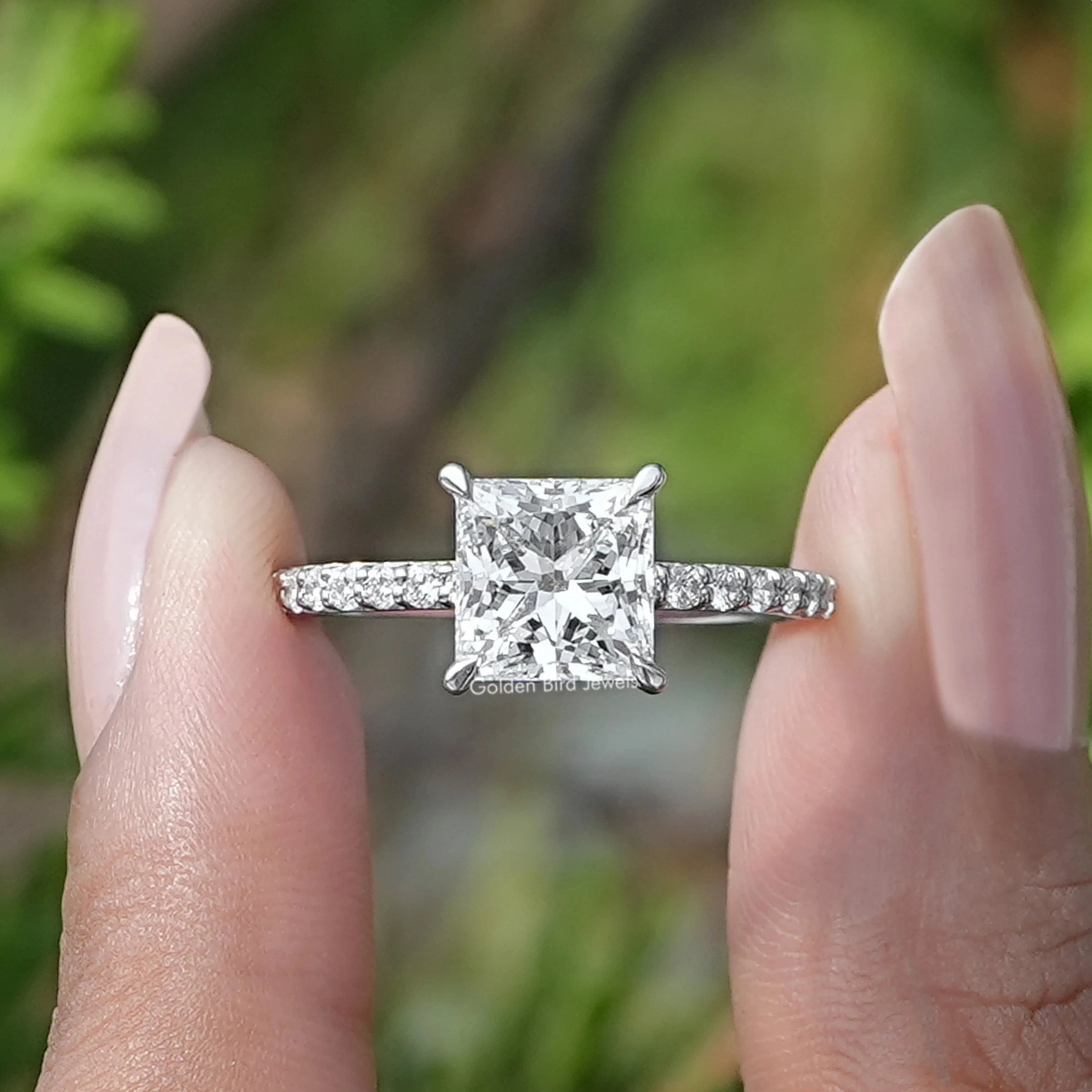 Princess Cut Lab Diamond Accent Ring