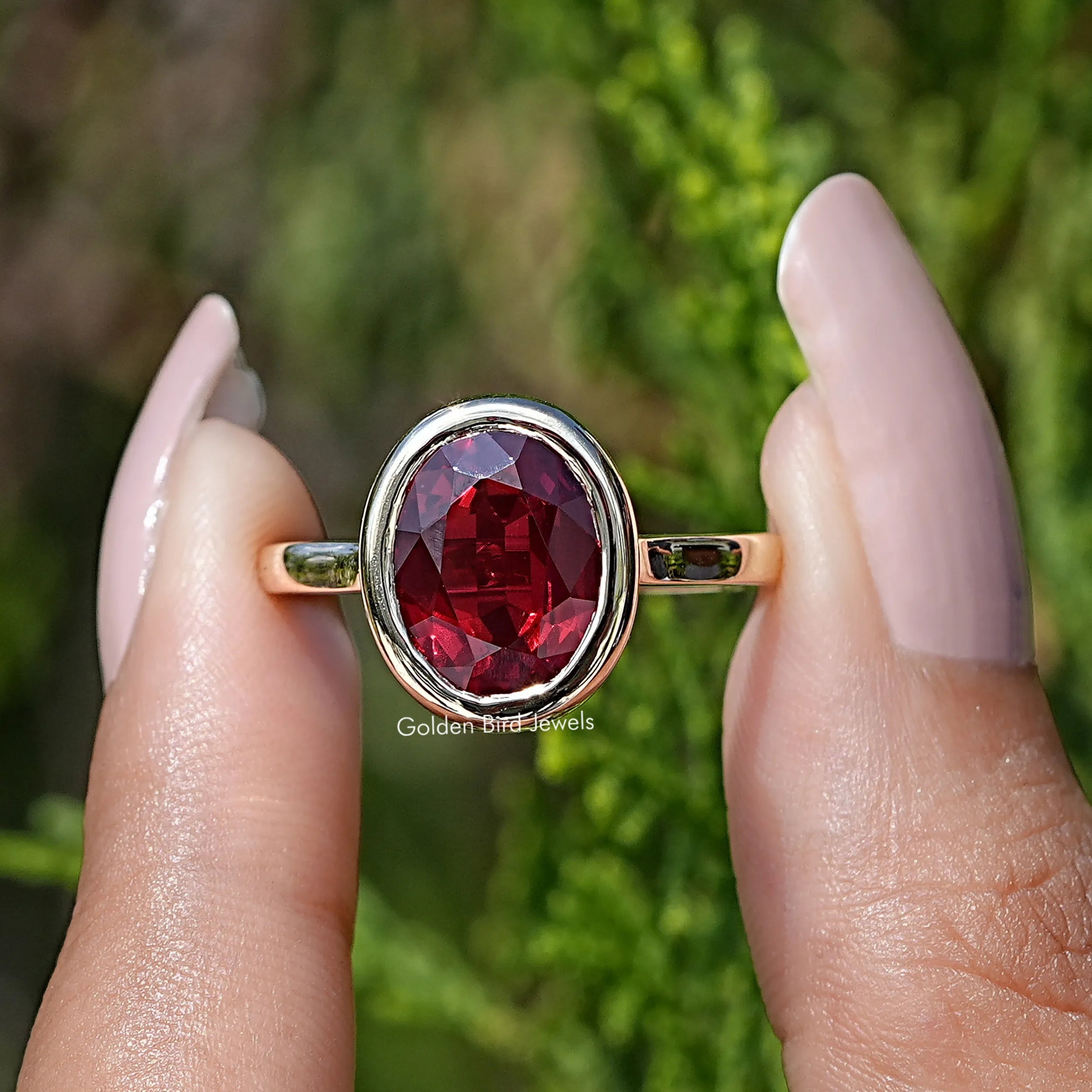Red Ruby Oval Gemstone Solitaire Ring