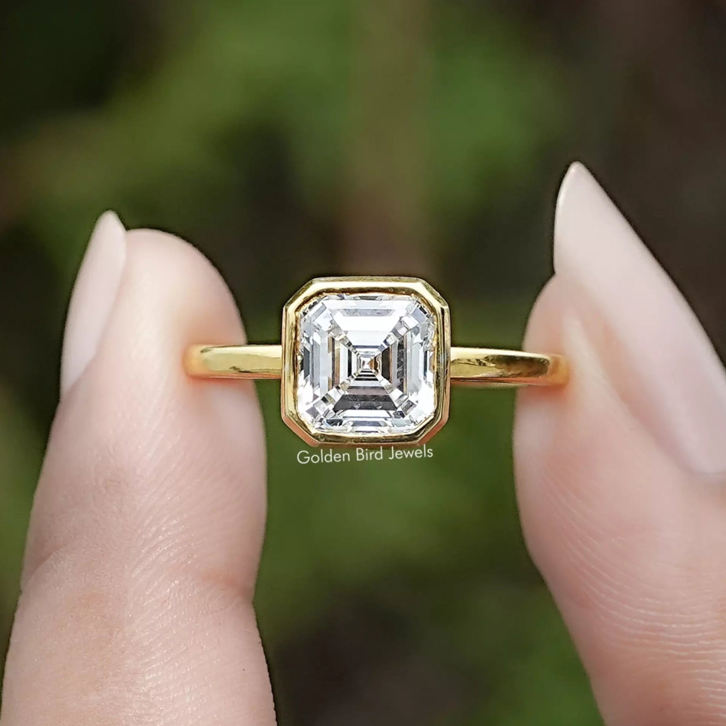 Bezel Set Asscher Cut Solitaire Ring