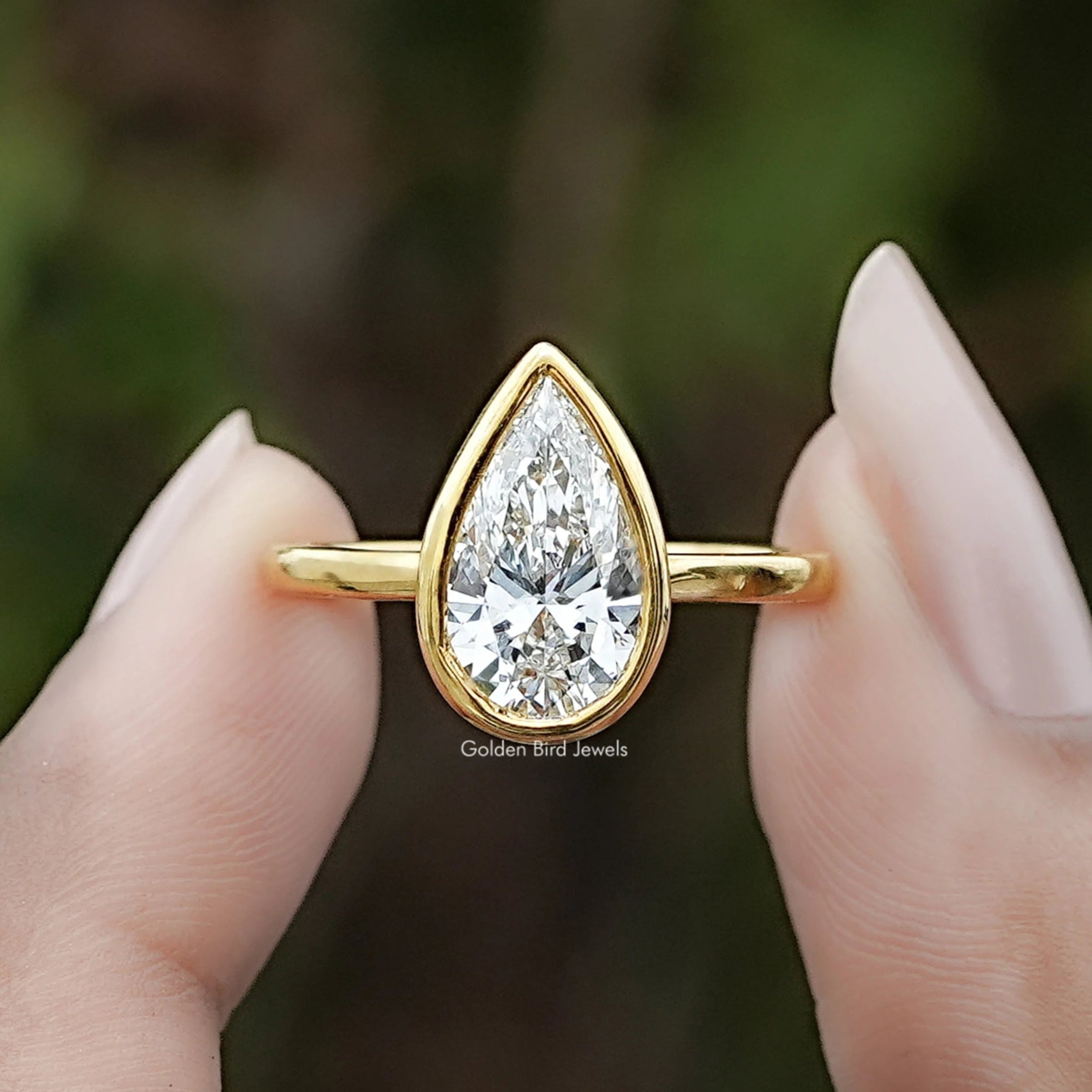 Pear Cut Lab Diamond Bezel Set Ring