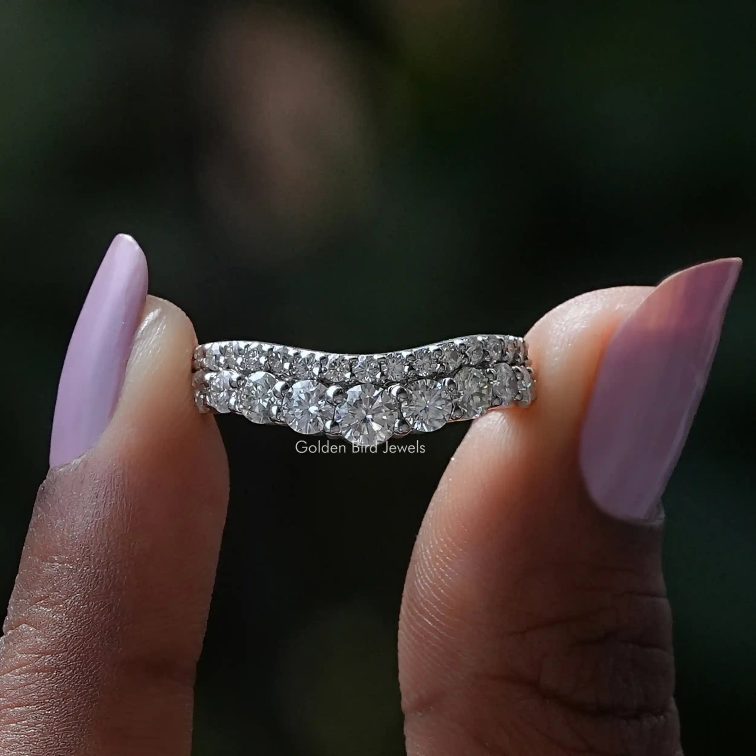 Round Cut Double Row Curved Eternity Band