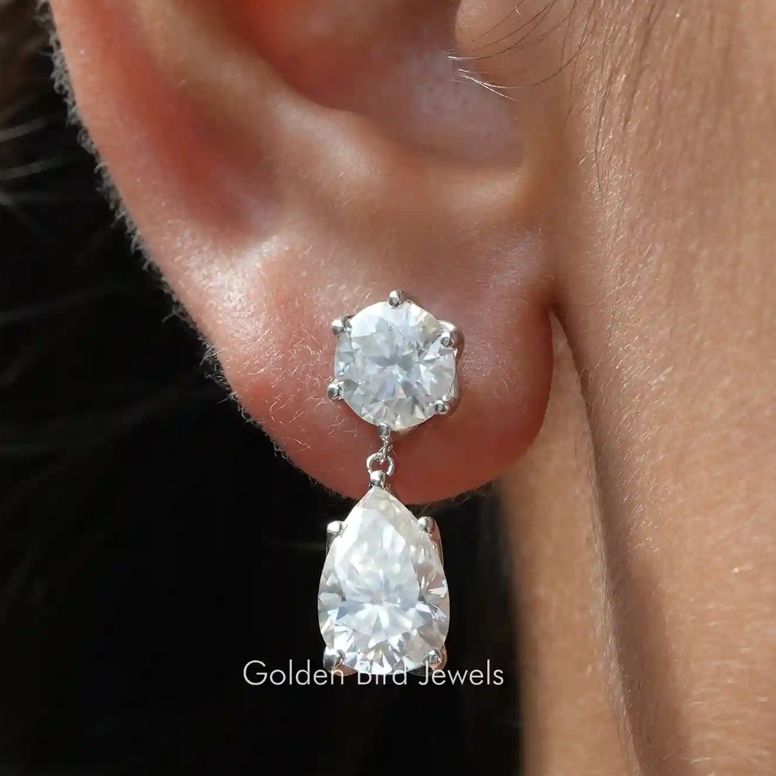 Round Pear Cut Dangle Drop Earrings