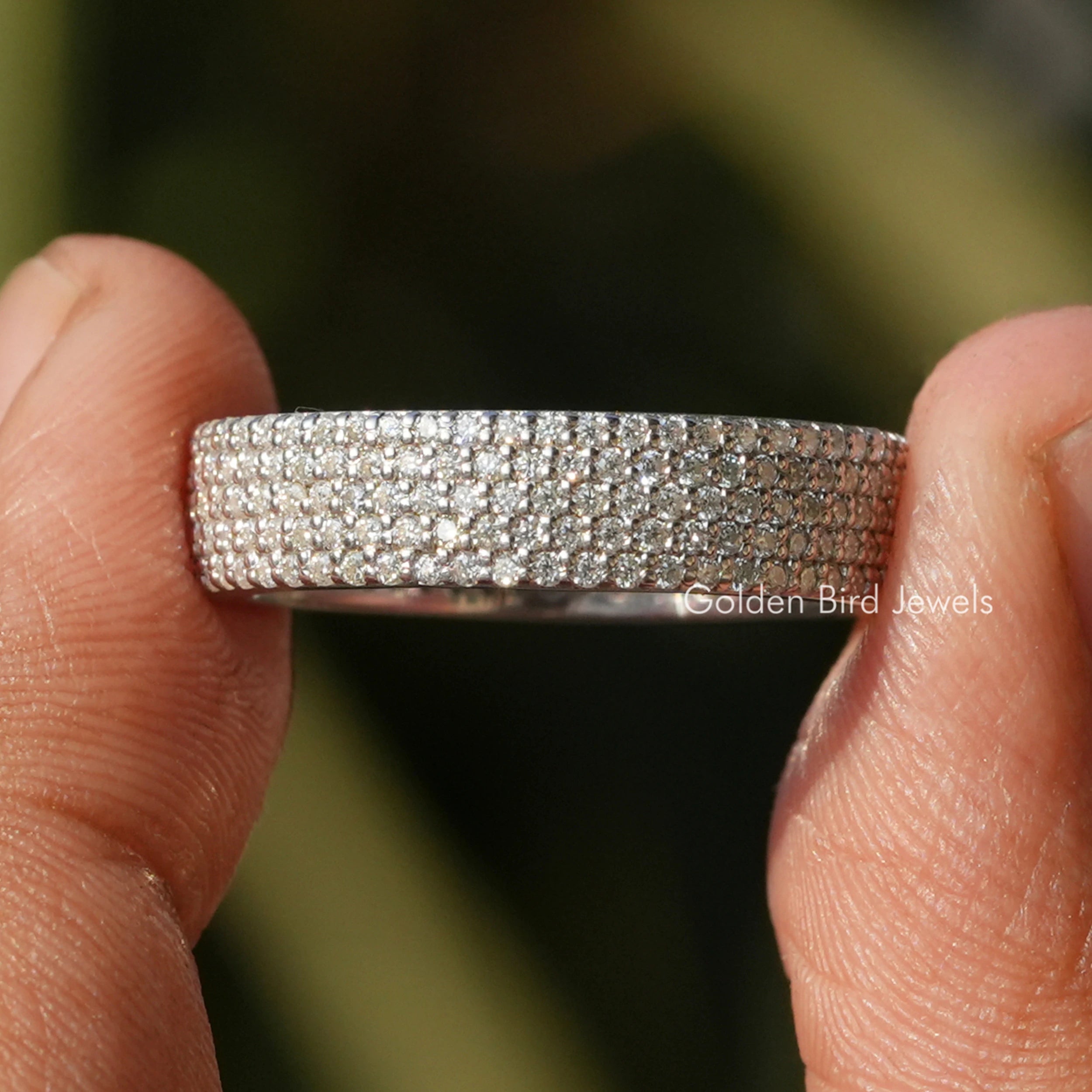 Round Cut Pave Set Moissanite Wedding Band – goldenbirdjewels