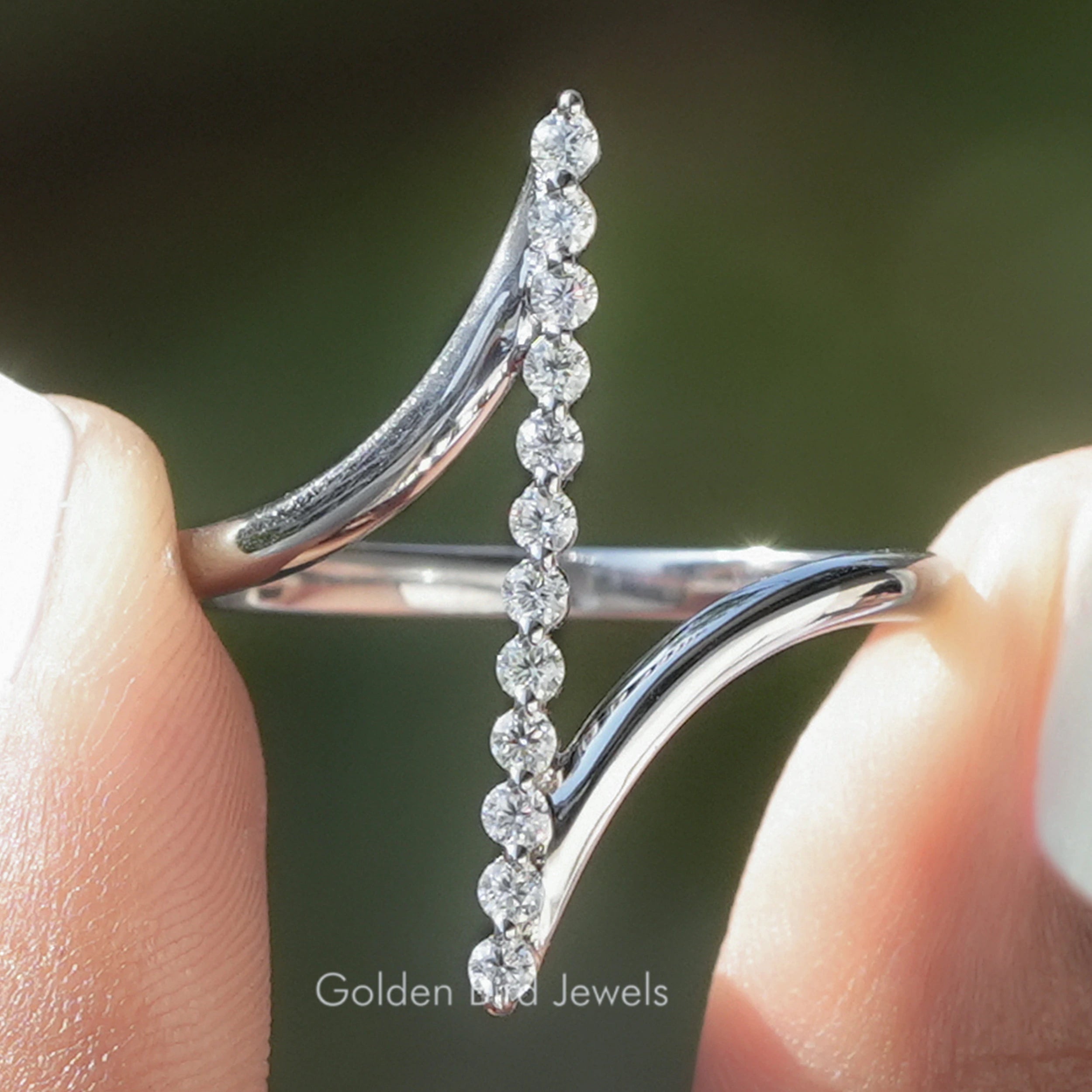 Round Moissanite Vertical Bar Bypass Ring
