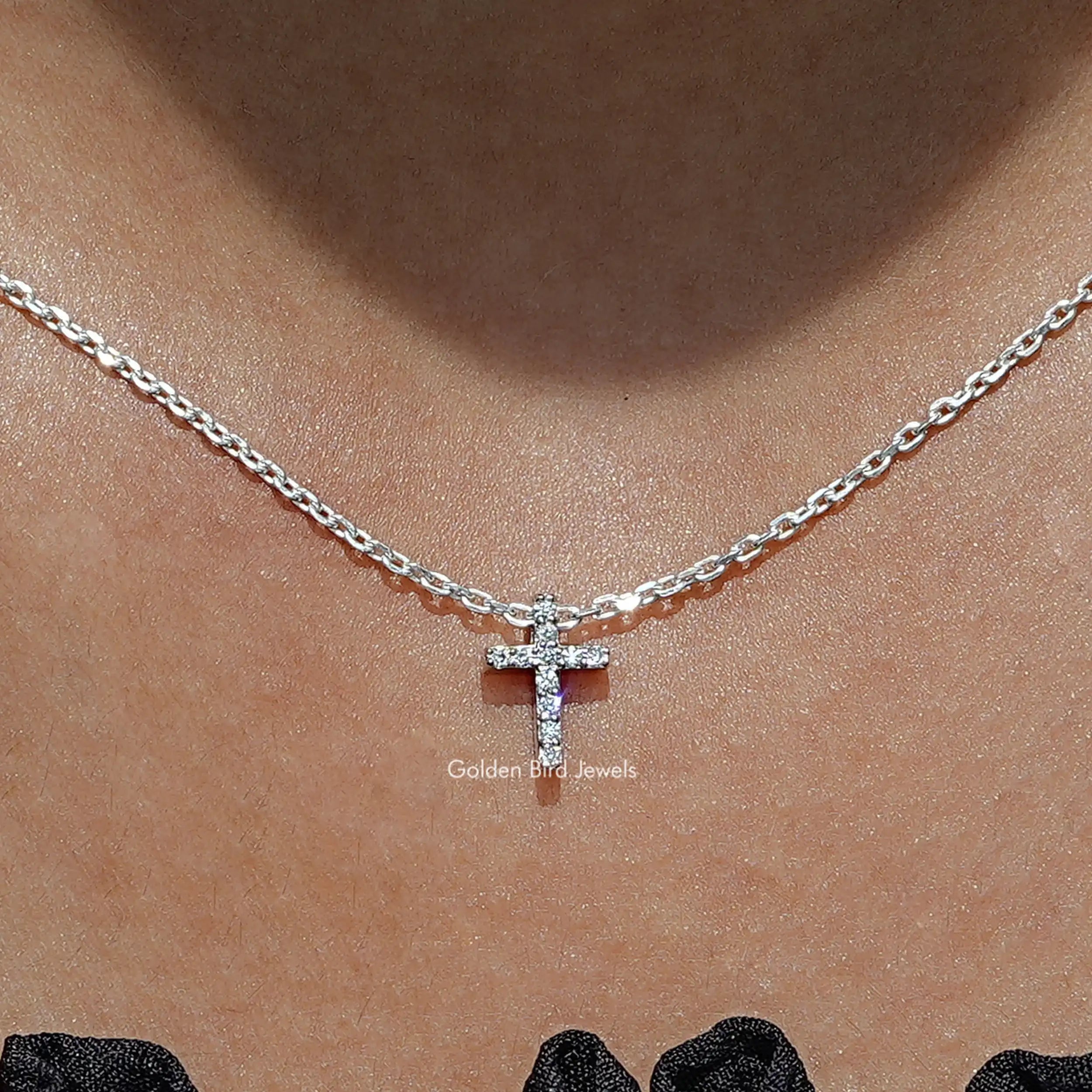 Round Cut Lab Diamond Cross Pendant