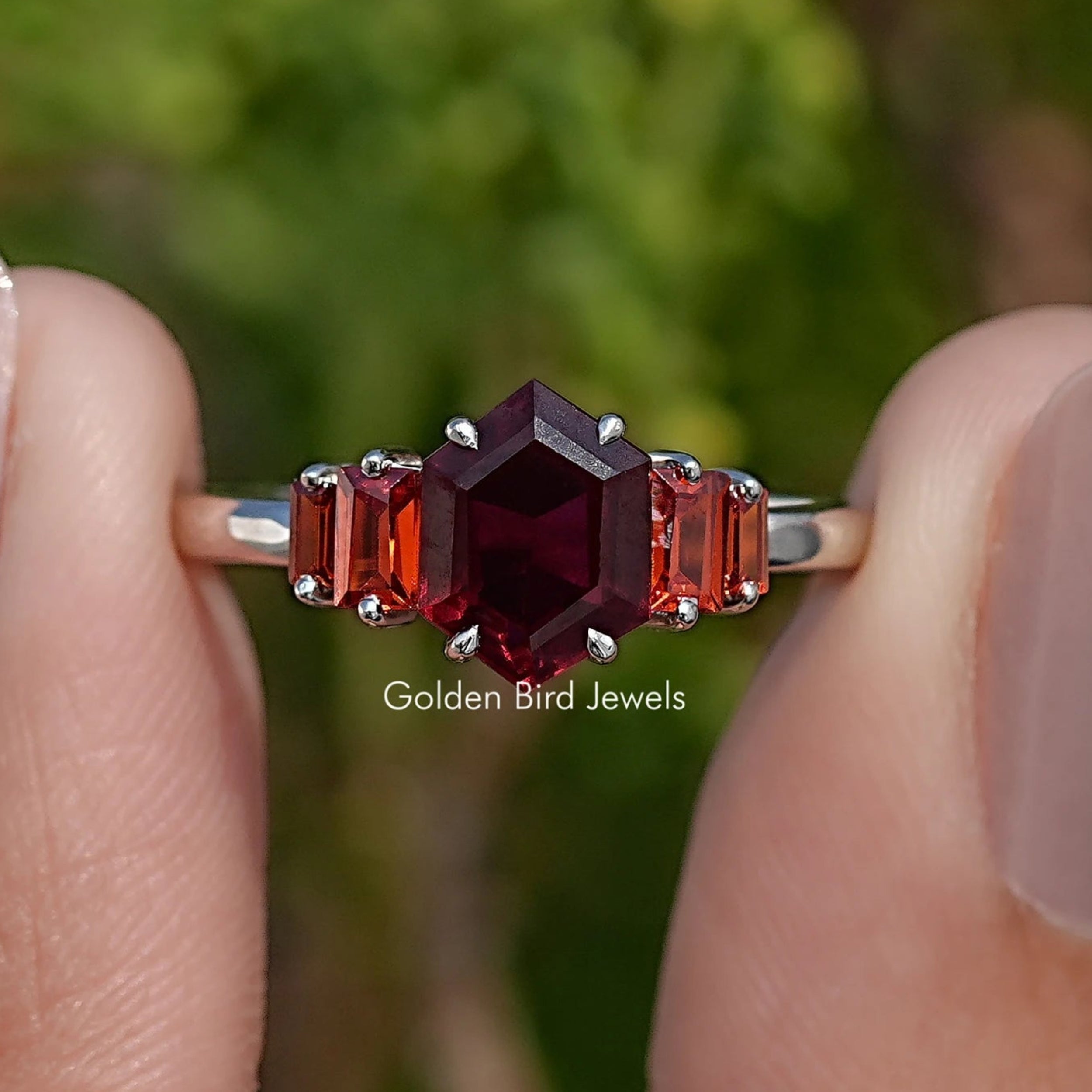 Red Ruby Hexagon Cut Gemstone Ring