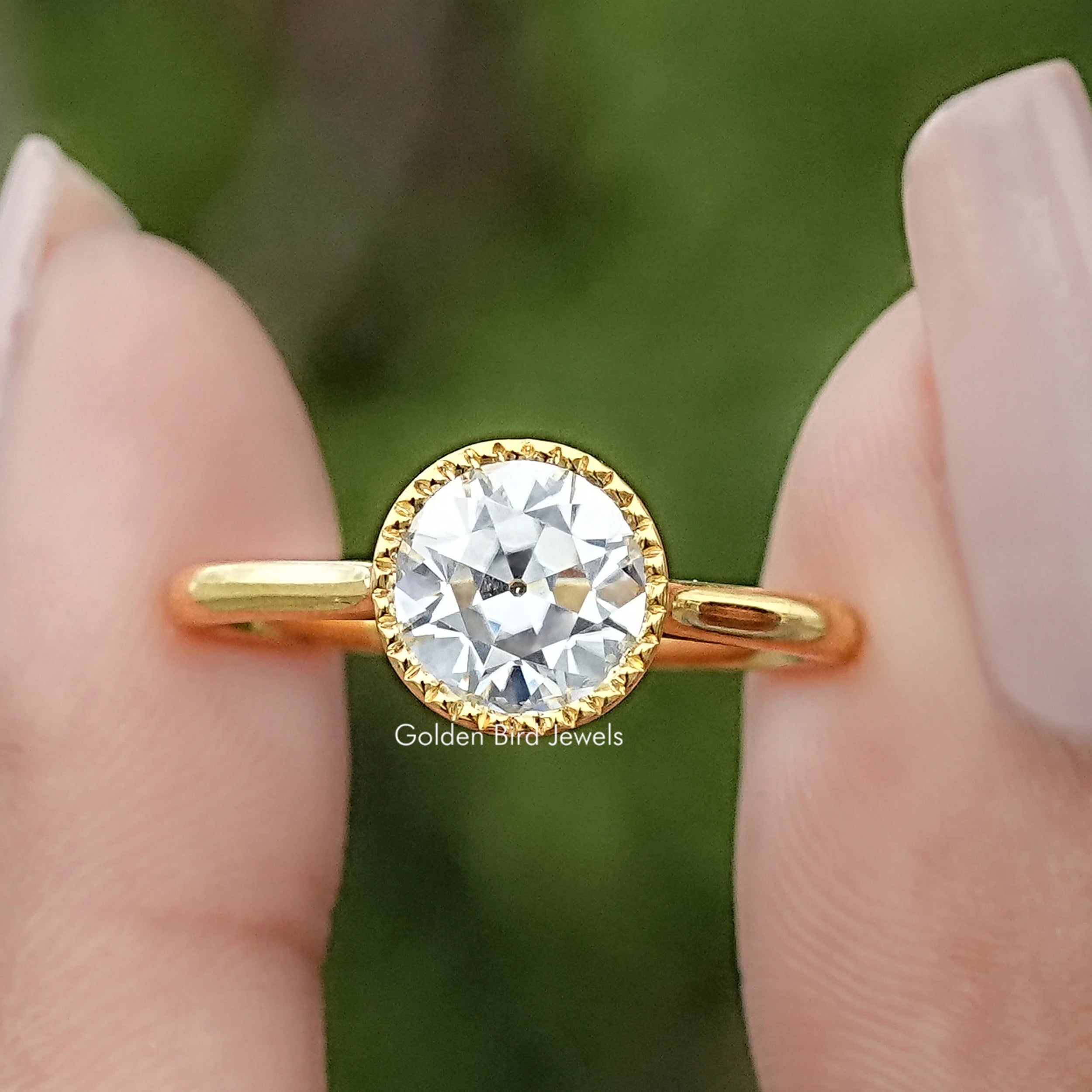 OEC Round Moissanite Milgrain Engagement Ring