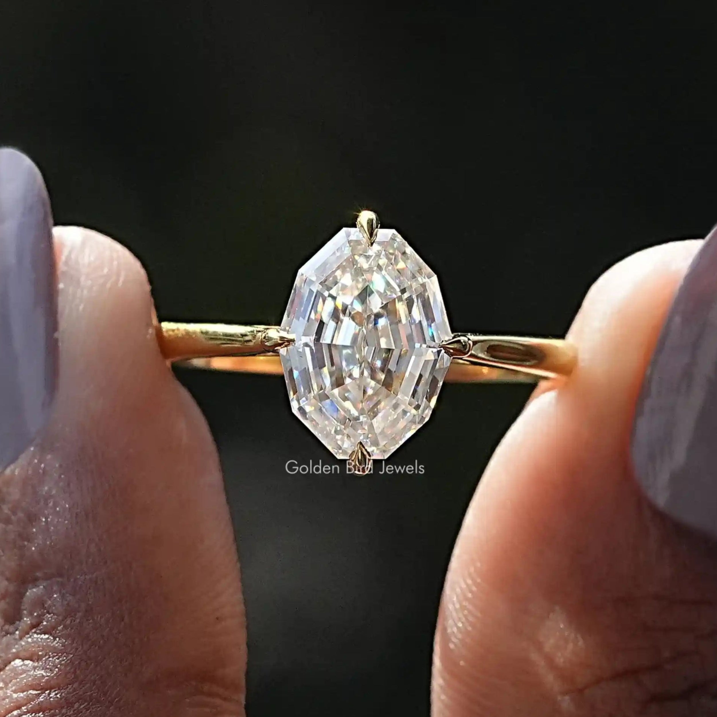 Step Oval Cut Moissanite Engagement Ring Set