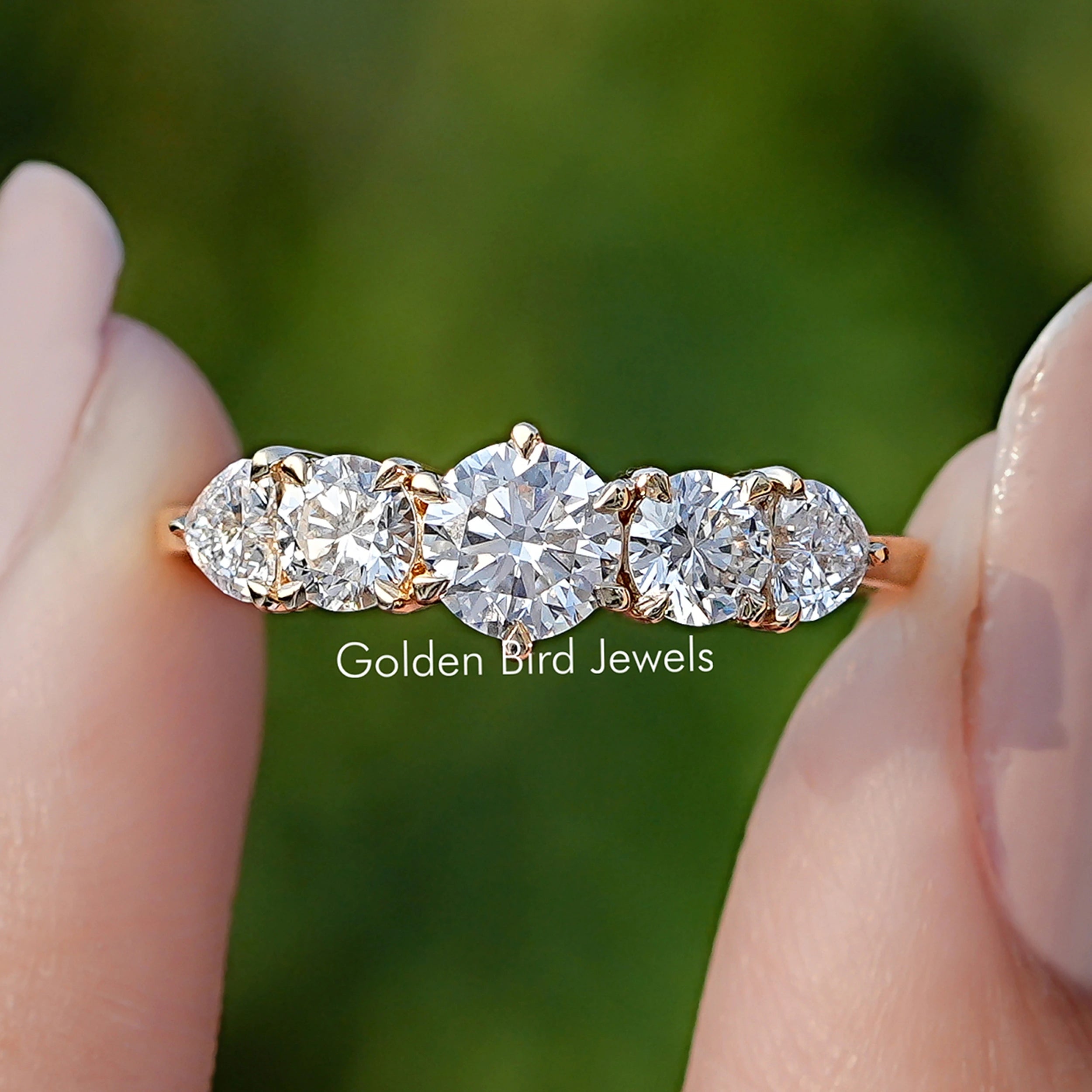 Five Stone Round And Heart Diamond Ring