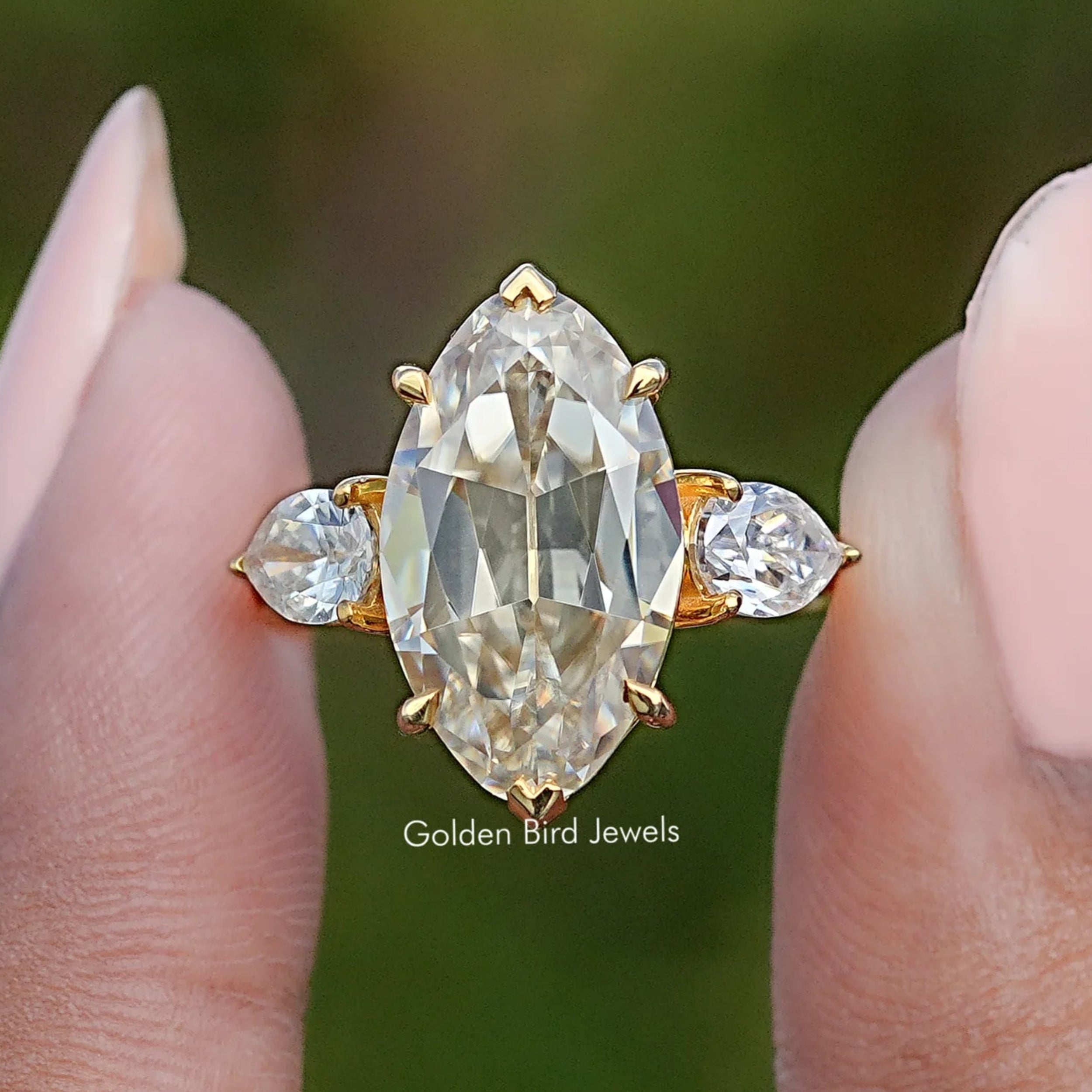 3 Stone Old Mine Moval And Pear Ring