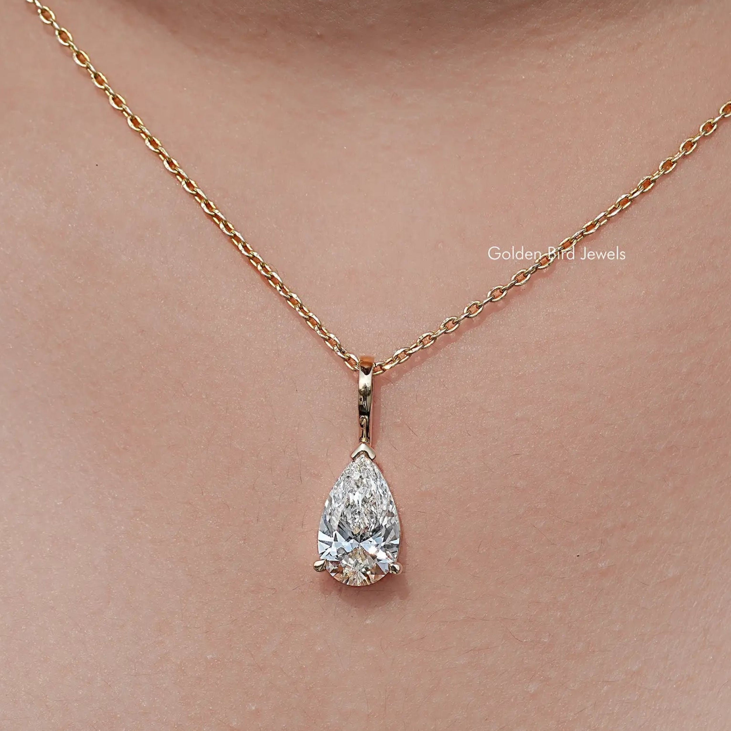 Lab Diamond Pear Solitaire Pendant