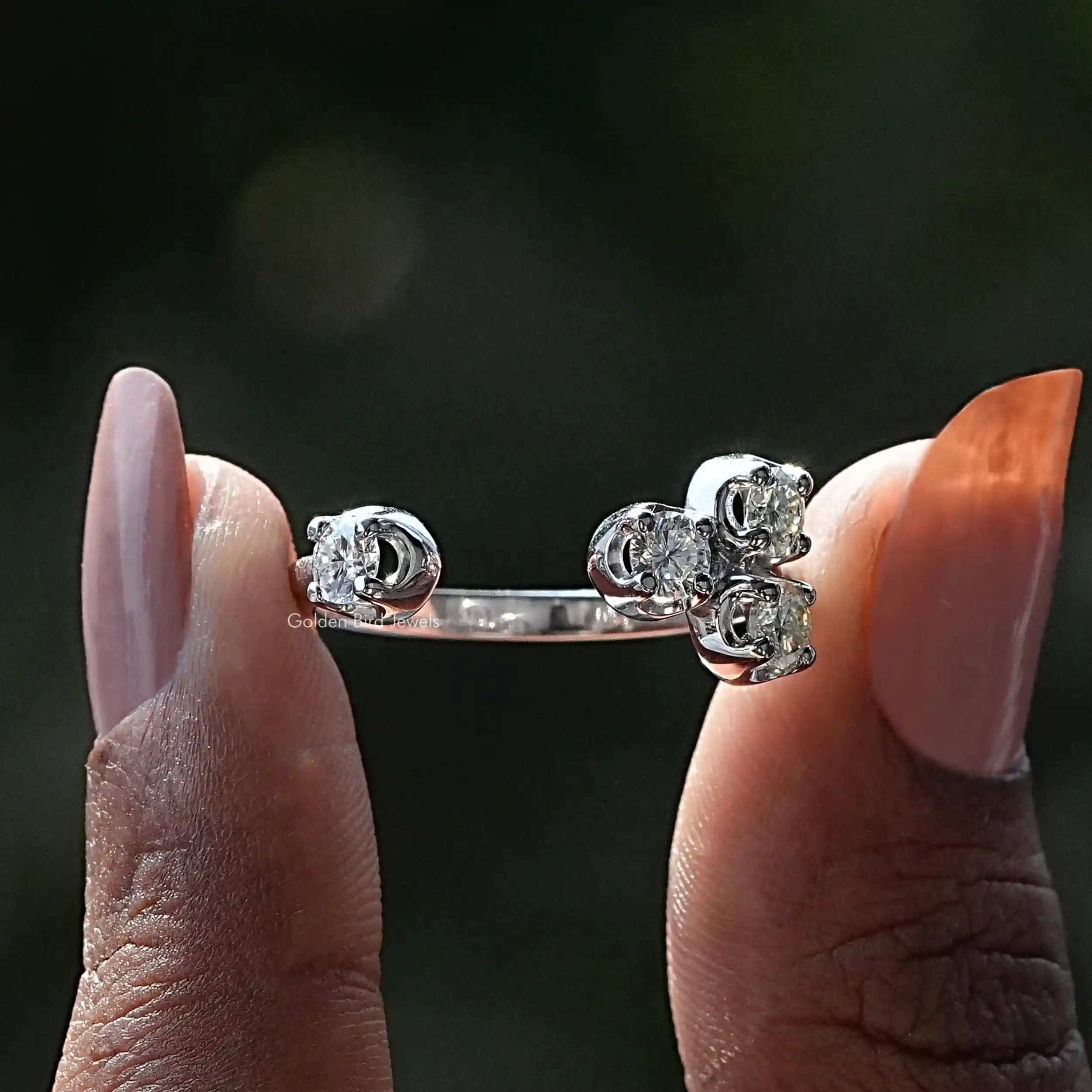 Round Cut Open Cuff Wedding Ring