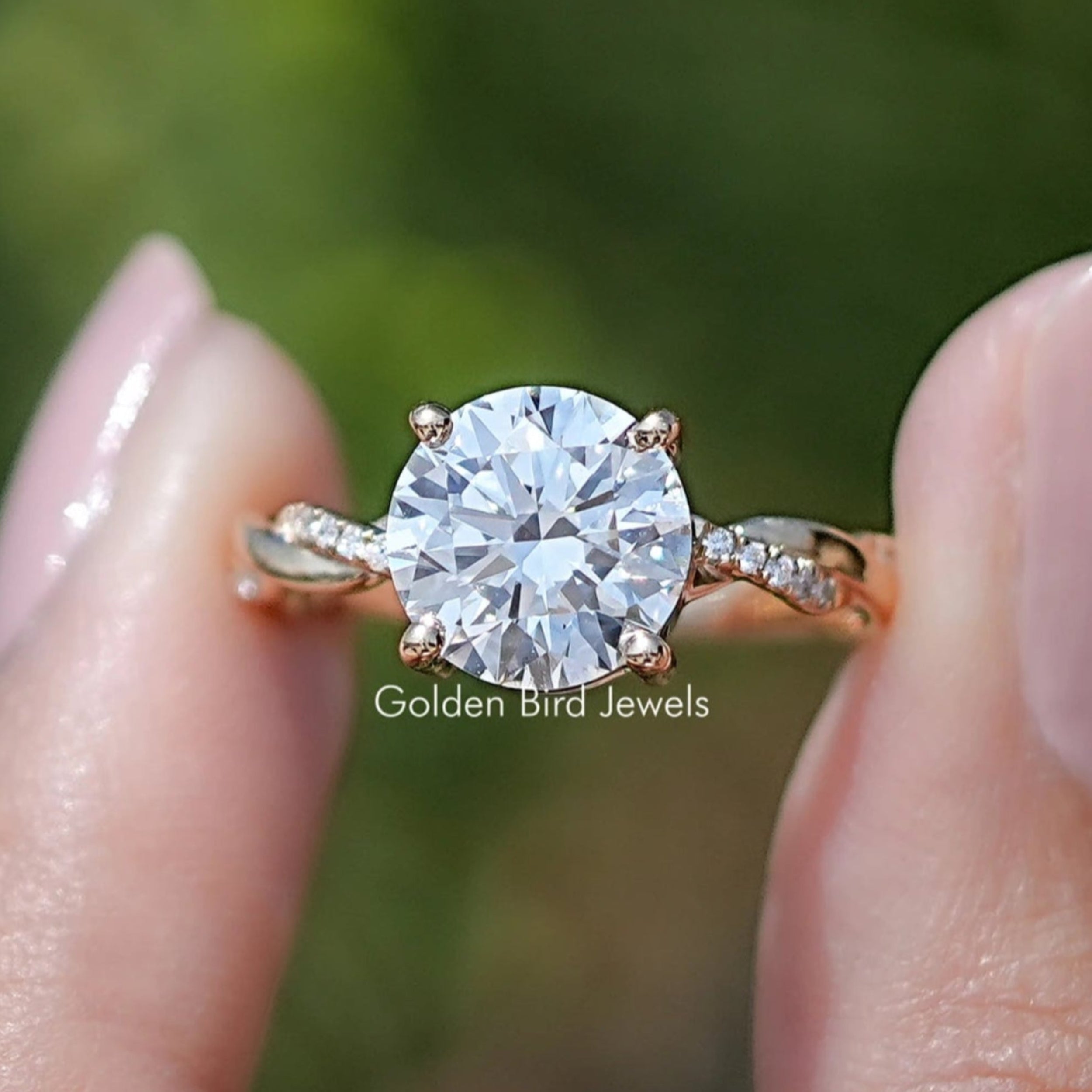 Round Lab Diamond Twisted Shank Ring