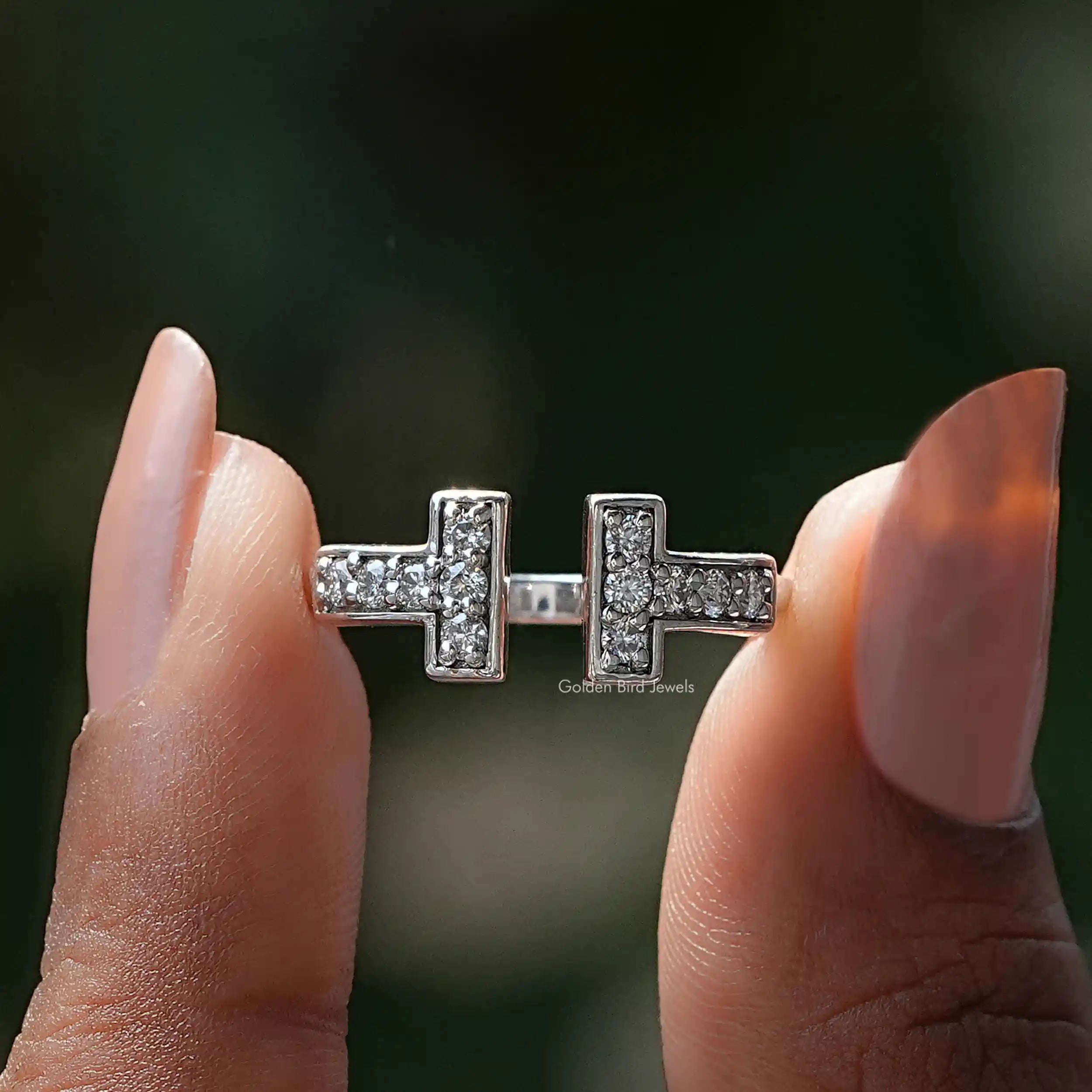 Round Moissanite T Bar Open Cuff Wedding Band