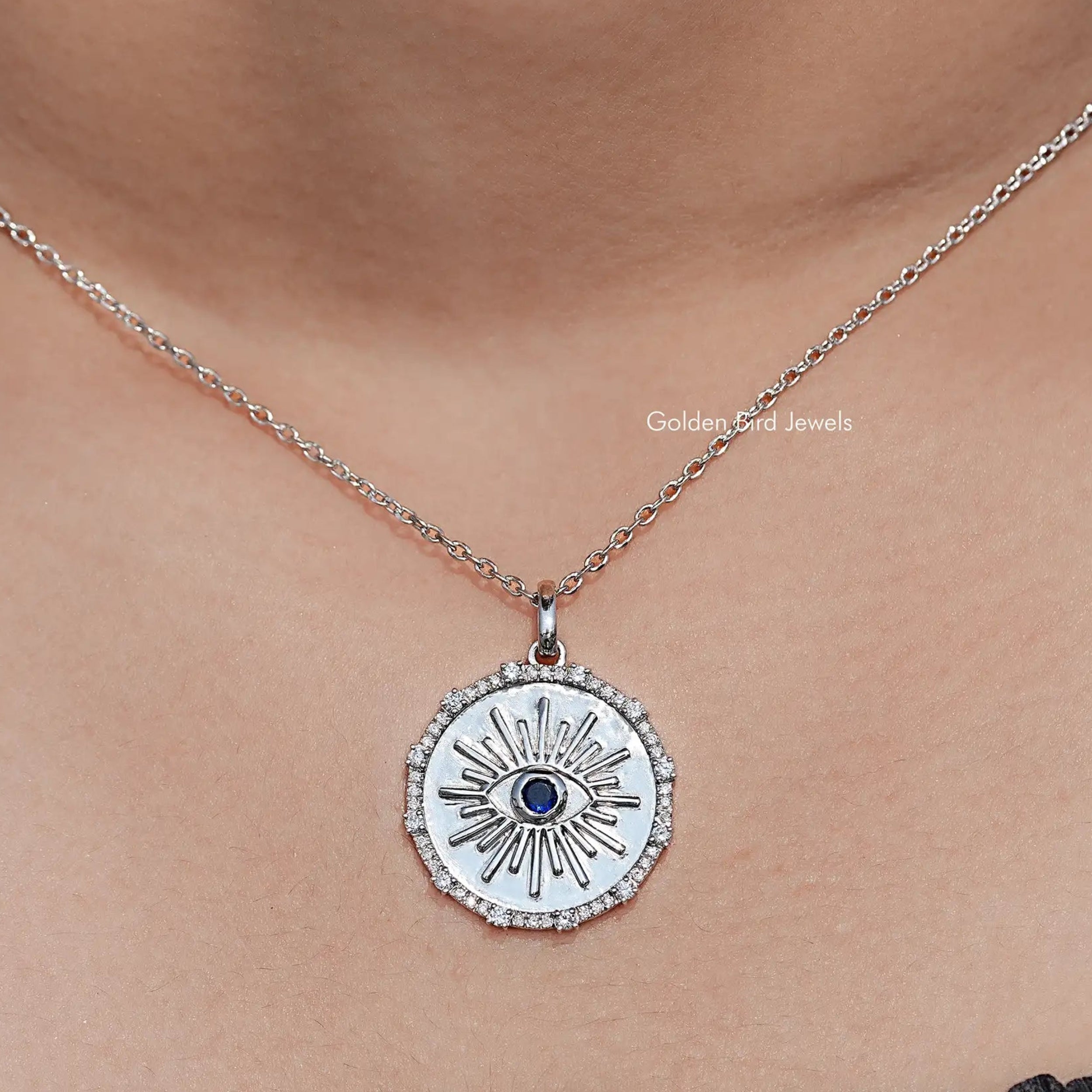 Round Gemstone Evil Eye Halo Pendant